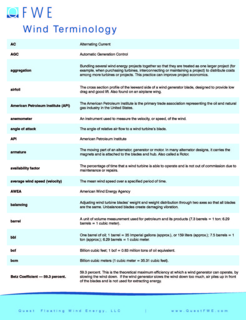 Wind Terminology – Quest Floating Wind Energy